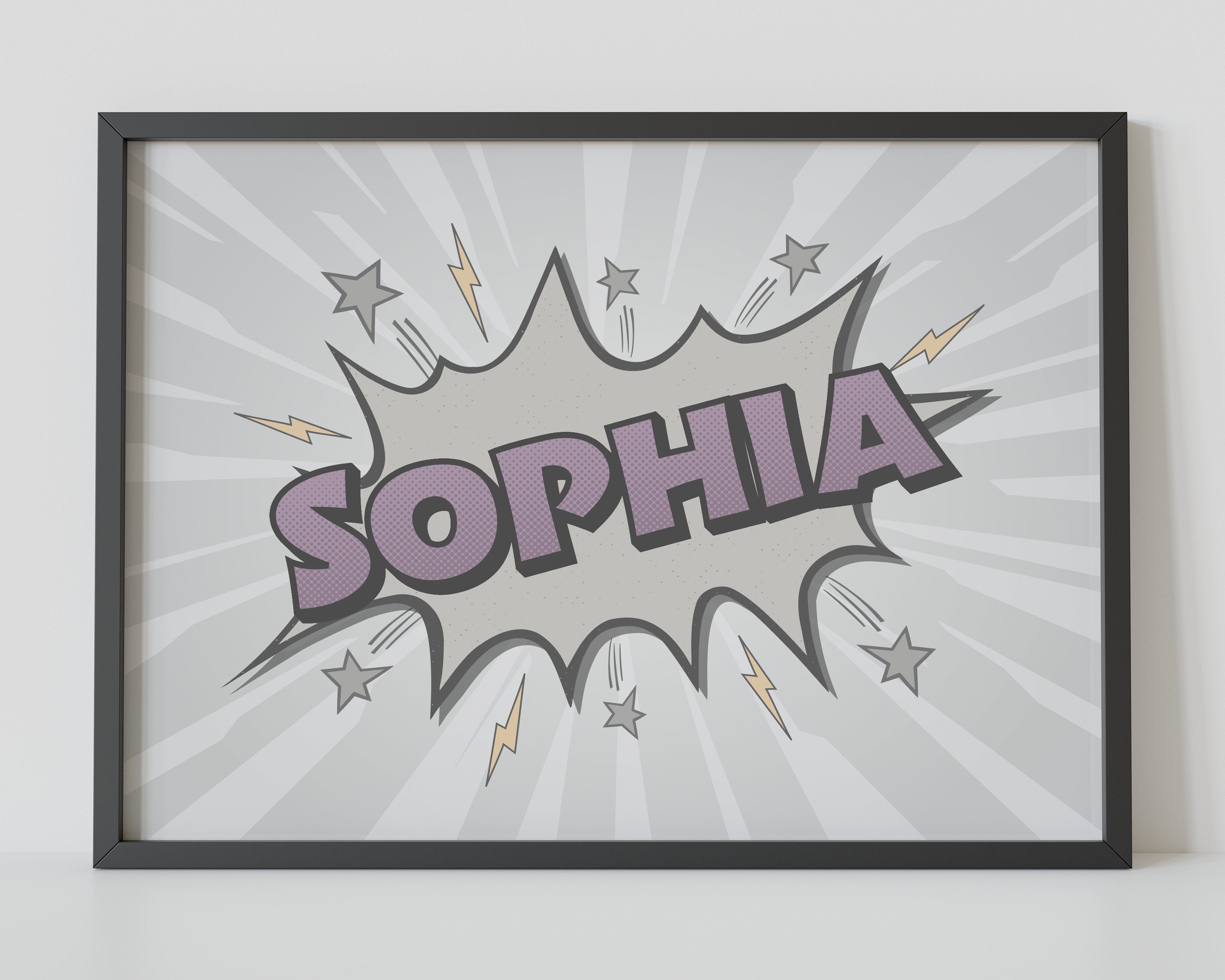 Personalised Comic Book Name Wall Art Print Grey Name Detail - Etsy UK
