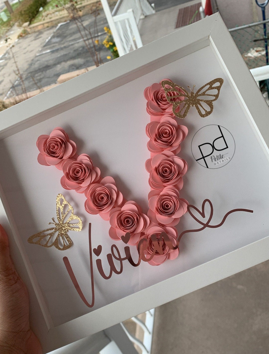 Initial & Name Flower Box | Paper Flower Shadow Box | Customized Gift ...