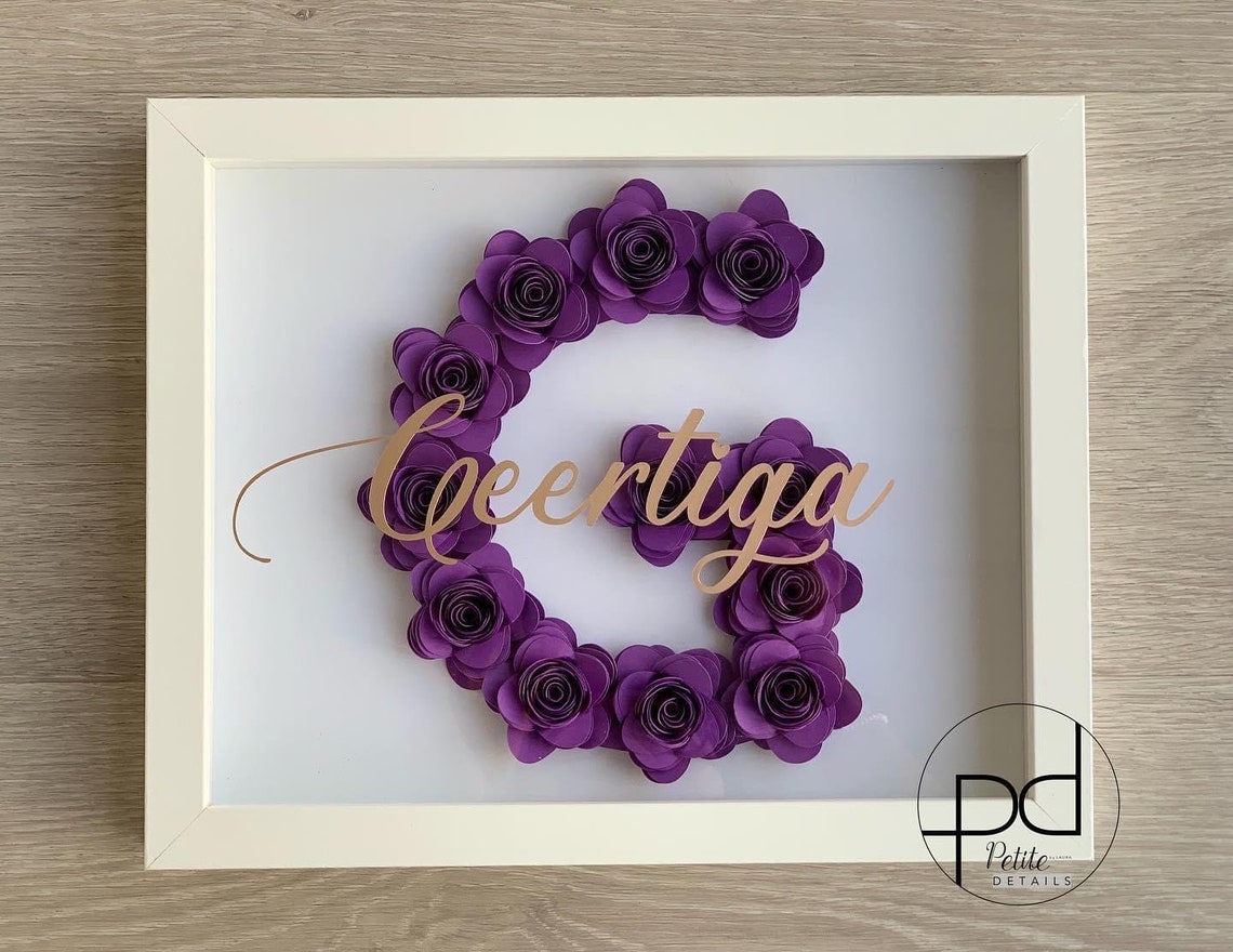 Initial & Name Flower Box Paper Flower Shadow Box - Etsy