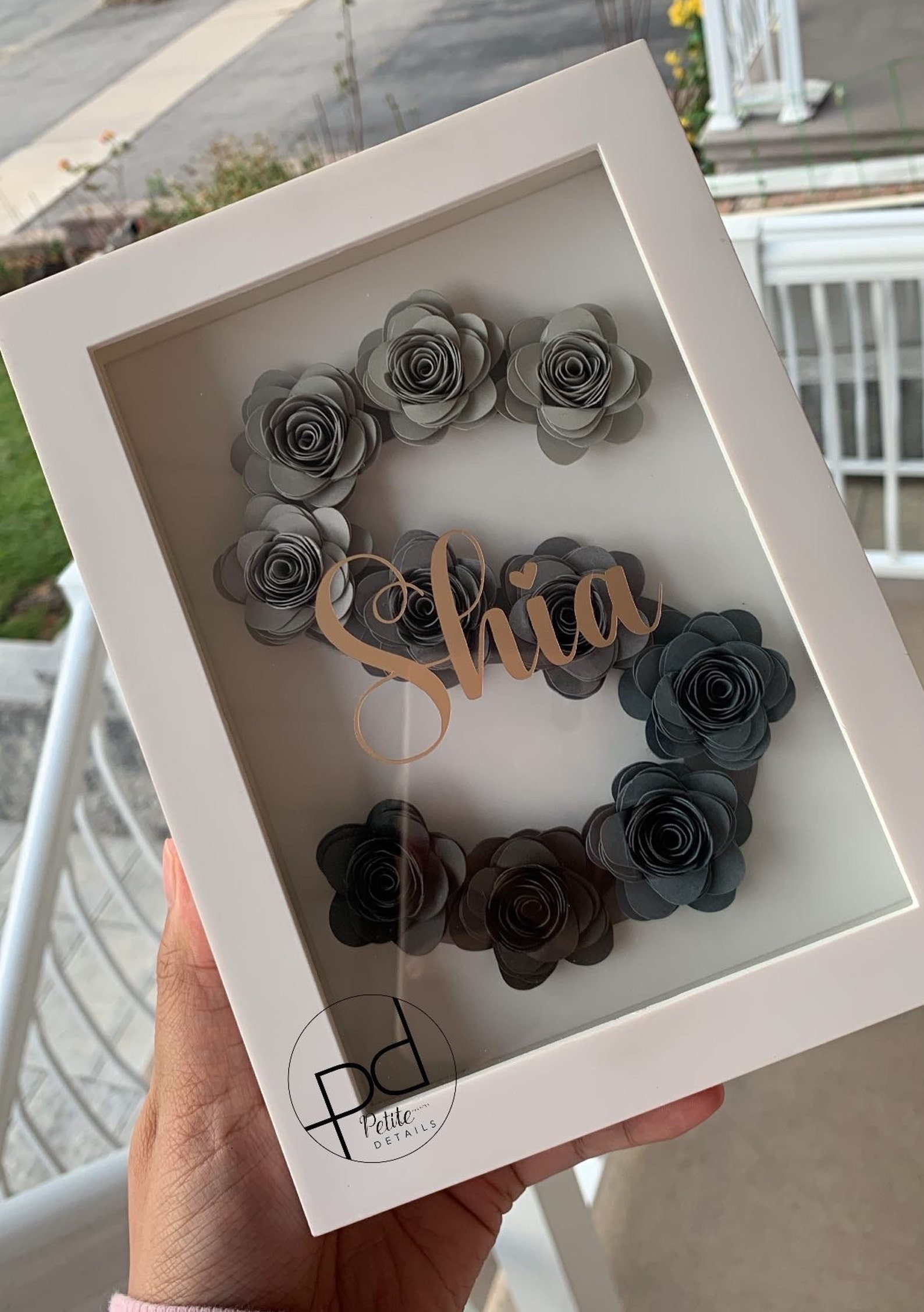 Initial & Name Flower Box Paper Flower Shadow Box - Etsy
