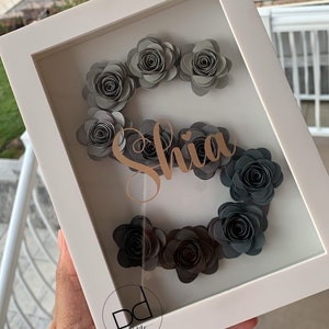 Initial & Name Flower Box | Paper Flower Shadow Box | Customized Gift ...