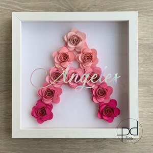 Initial & Name Flower Box | Paper Flower Shadow Box | Customized Gift ...