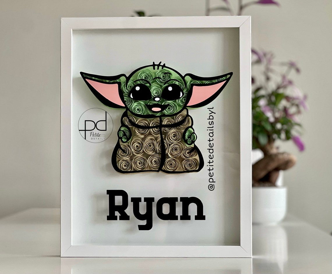 Baby Yoda Paper Flower Shadow Box | Wall Decor | Flower Box ...