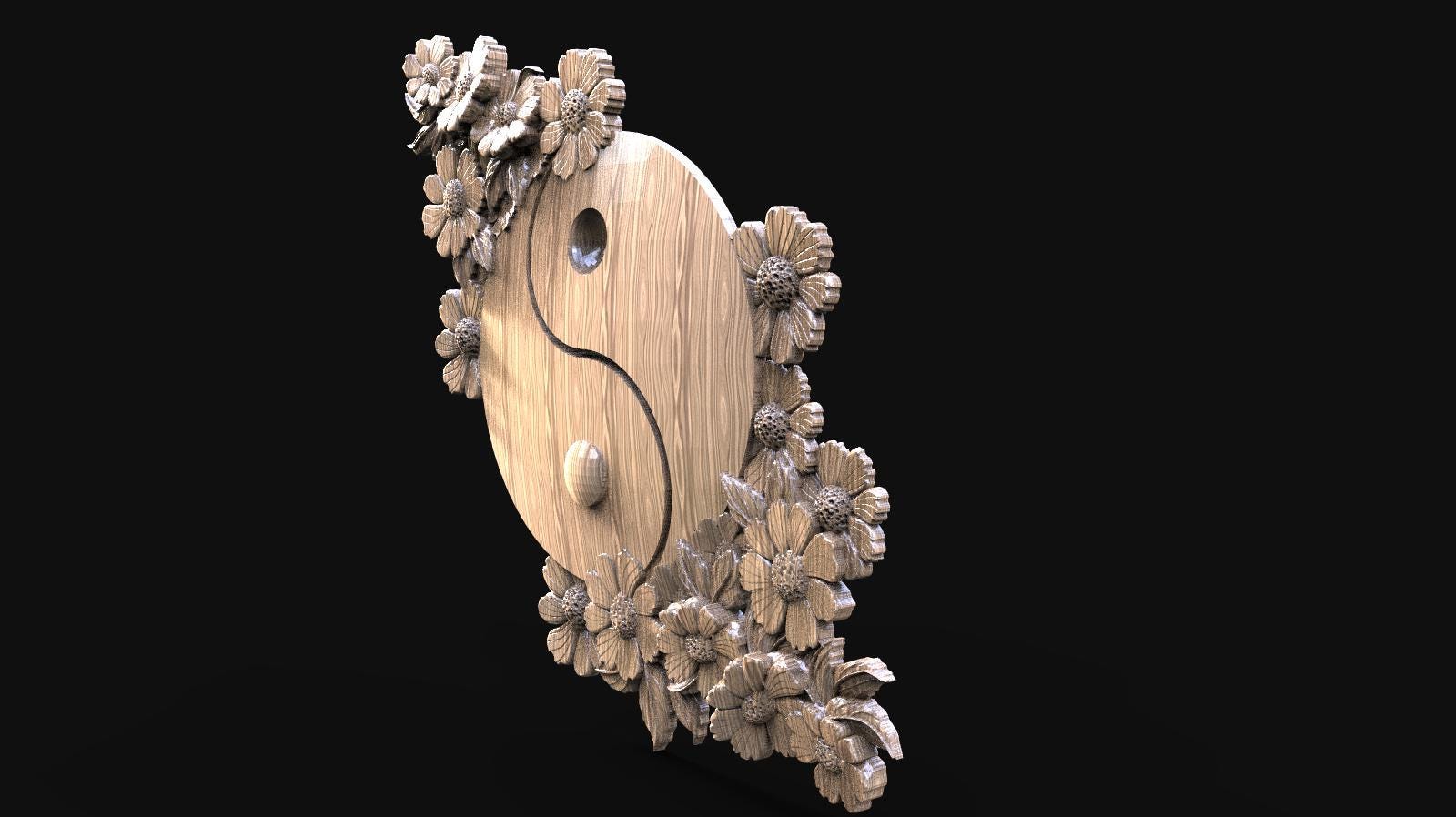 Yin Yang and Flowers CNC 3d Model, STL File - Etsy