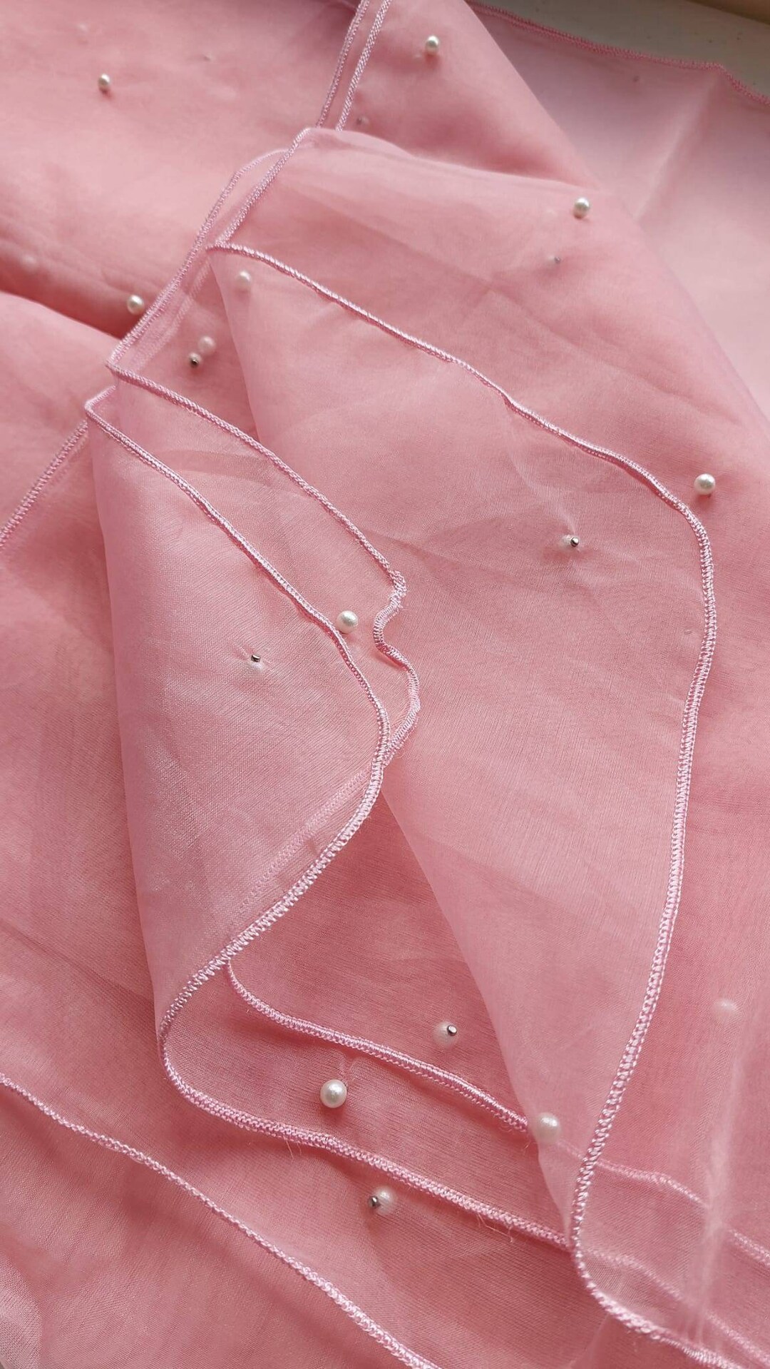 Beautiful Pale Pastel Baby Pink Organza Dupatta Dupattas White Pearl ...