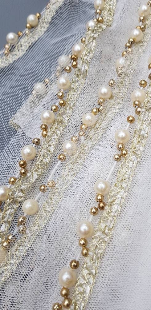 Beautiful pearl trim lace detail net dupattas Dupatta chunni | Etsy