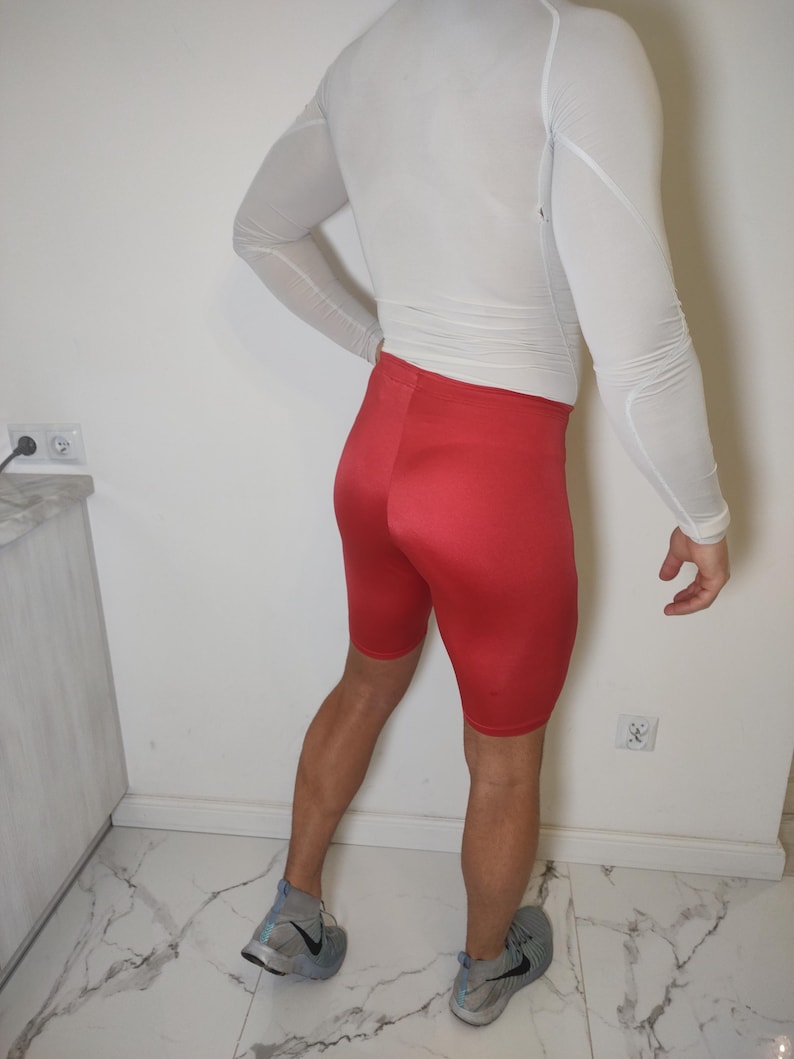 NIKE Biker Shorts Vintage Red Short Leggings Shiny Tight Spandex Size ...