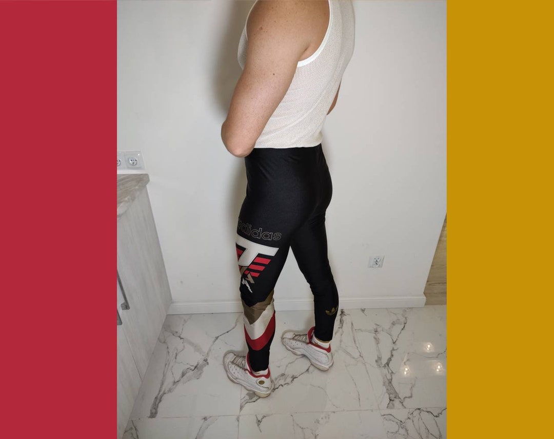 ADIDAS TEAM Leggings Vintage Shiny Spandex Black Gold Size D7 - Etsy