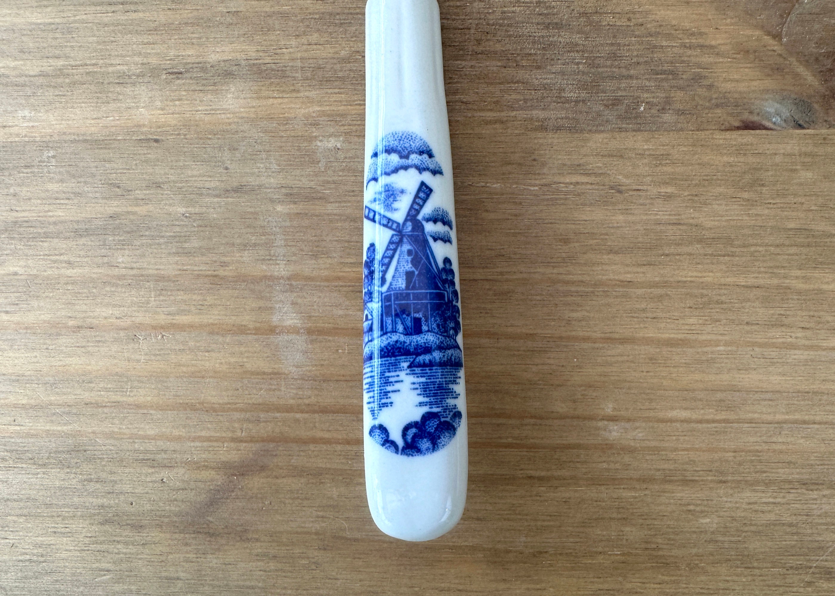 Vintage Delft Elesva Double Cheese Slicer Knife Blue Windmill Ceramic ...