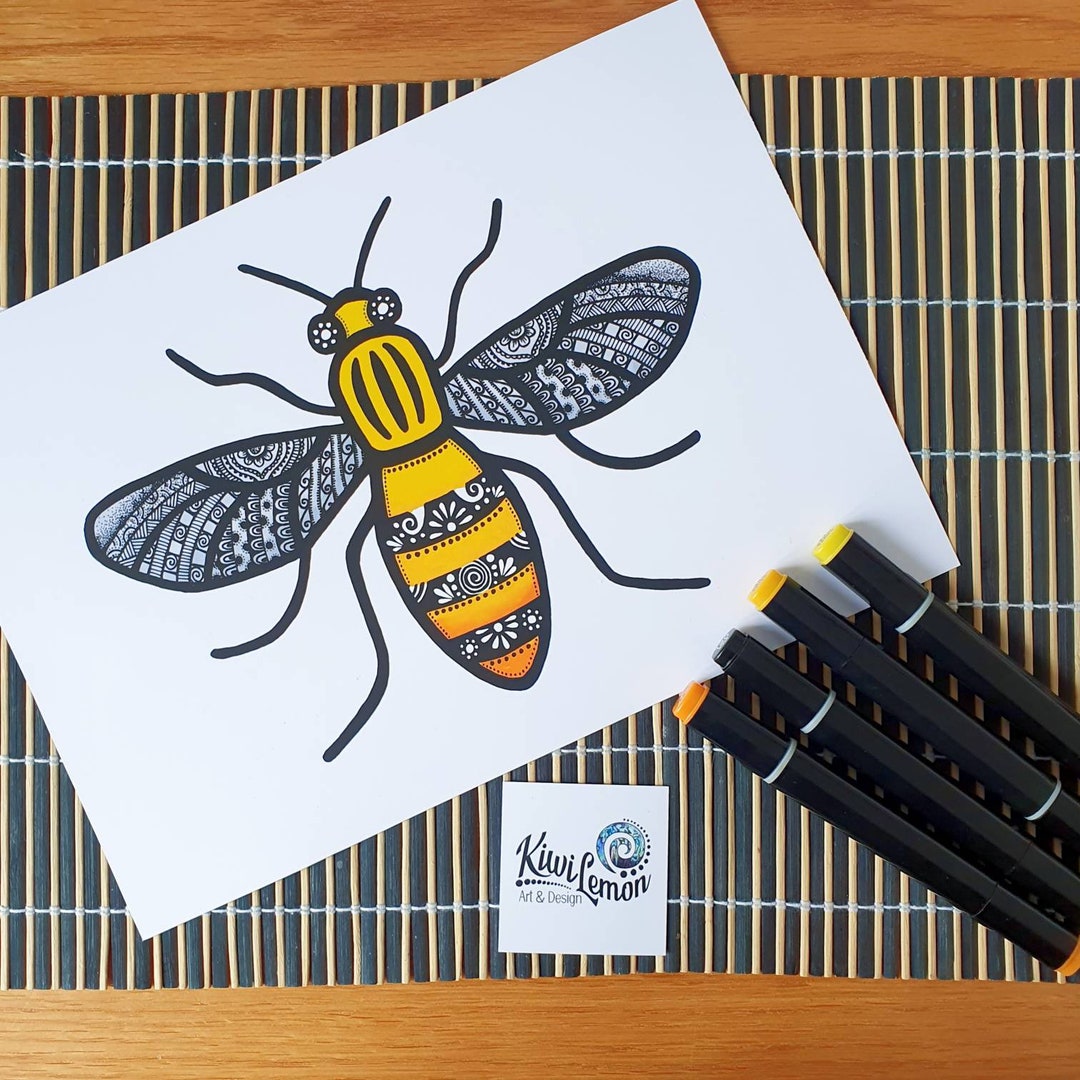 Manchester Bee A4 Print. Hand Drawn Mandala Zentangle Design. Pretty ...