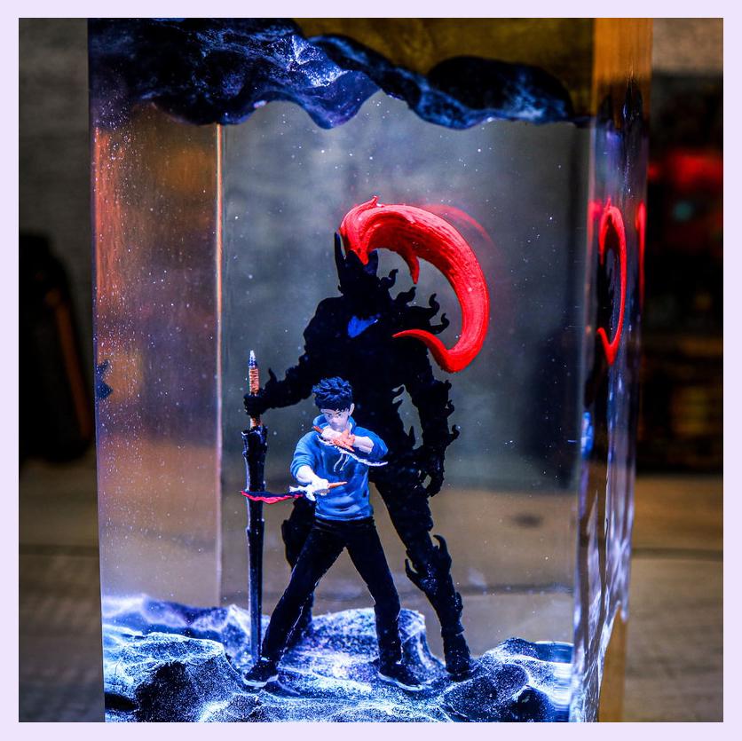 Sung Jinwoo Figure Epoxy Lamp, Custom Solo Leveling Sung Jin Woo Figure ...