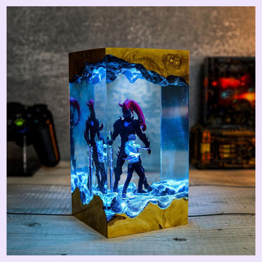 Sung Jinwoo Figure Epoxy Lamp, Custom Solo Leveling Sung Jin Woo Figure ...