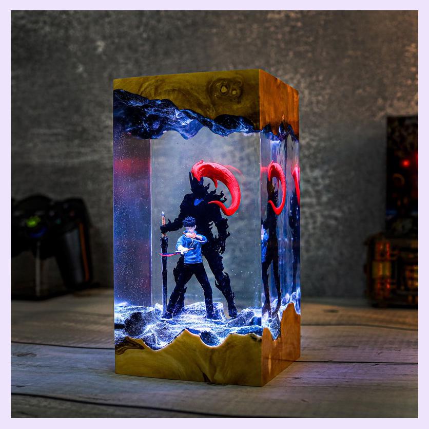 Sung Jinwoo Figure Epoxy Lamp, Custom Solo Leveling Sung Jin Woo Figure ...