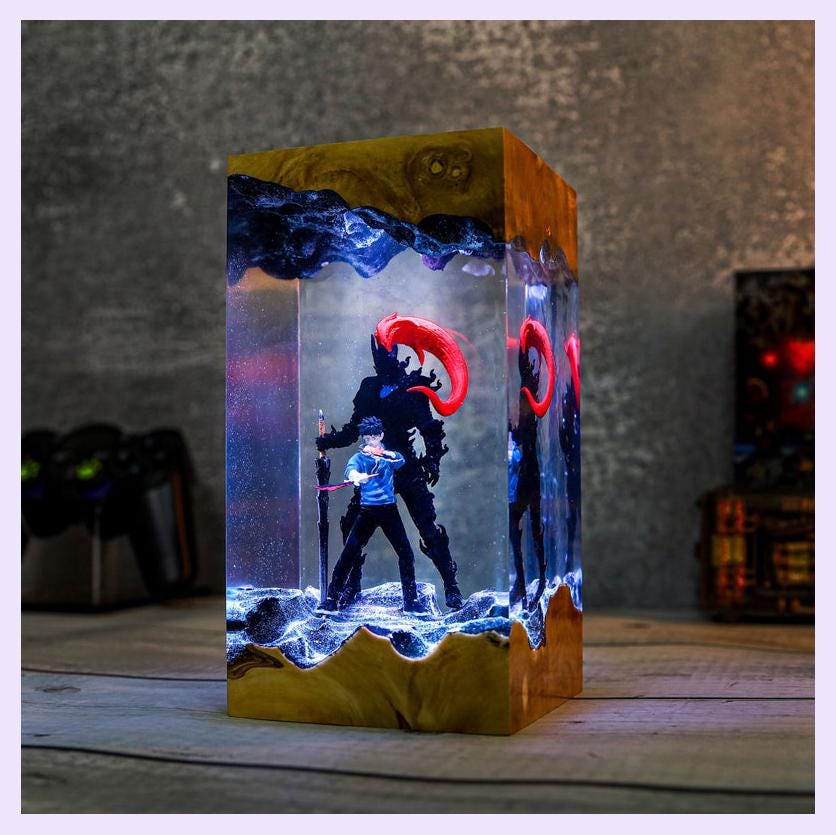 Sung Jinwoo Figure Epoxy Lamp, Custom Solo Leveling Sung Jin Woo Figure ...