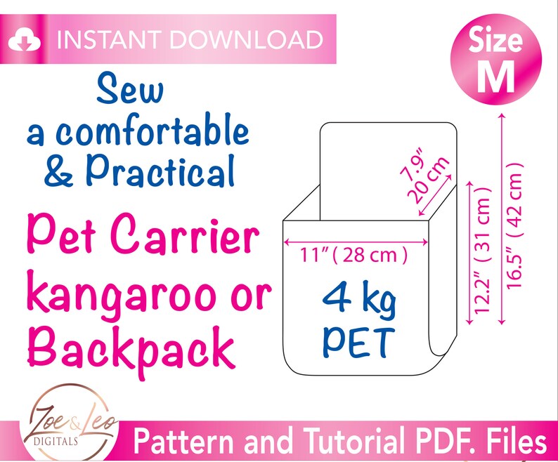 Dog Carrier Backpack Sewing Pattern: Kangaroo Style, Size M (PDF ...