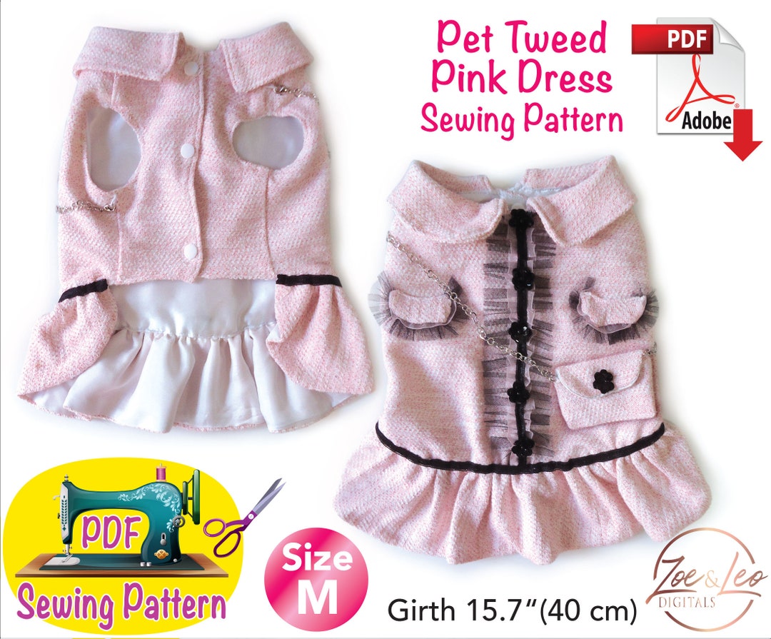 Pet Dog Tweed Pink Dress Sewing Pattern, Dog Cat Clothes Pattern, Cute ...