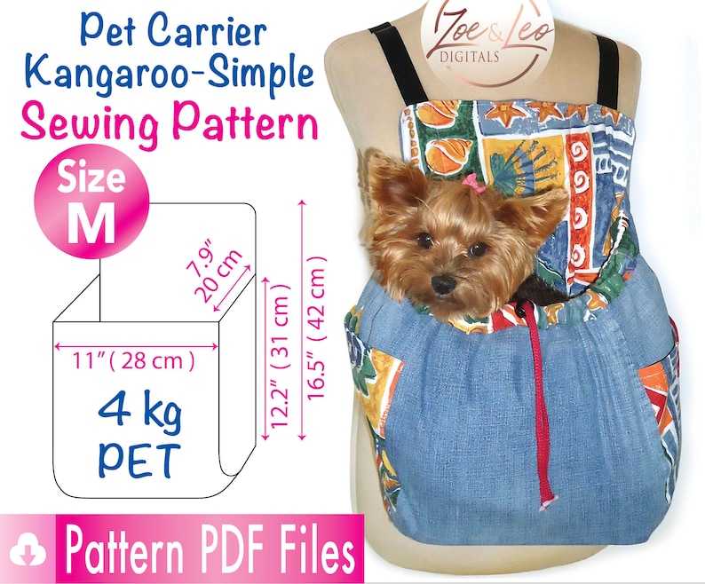 Dog Carrier Backpack Sewing Pattern: Kangaroo Style, Size M (PDF ...