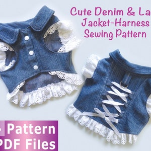 Dog Denim and Lace Sleeveless Jacket Harness Sewing Pattern, Pet Denim ...