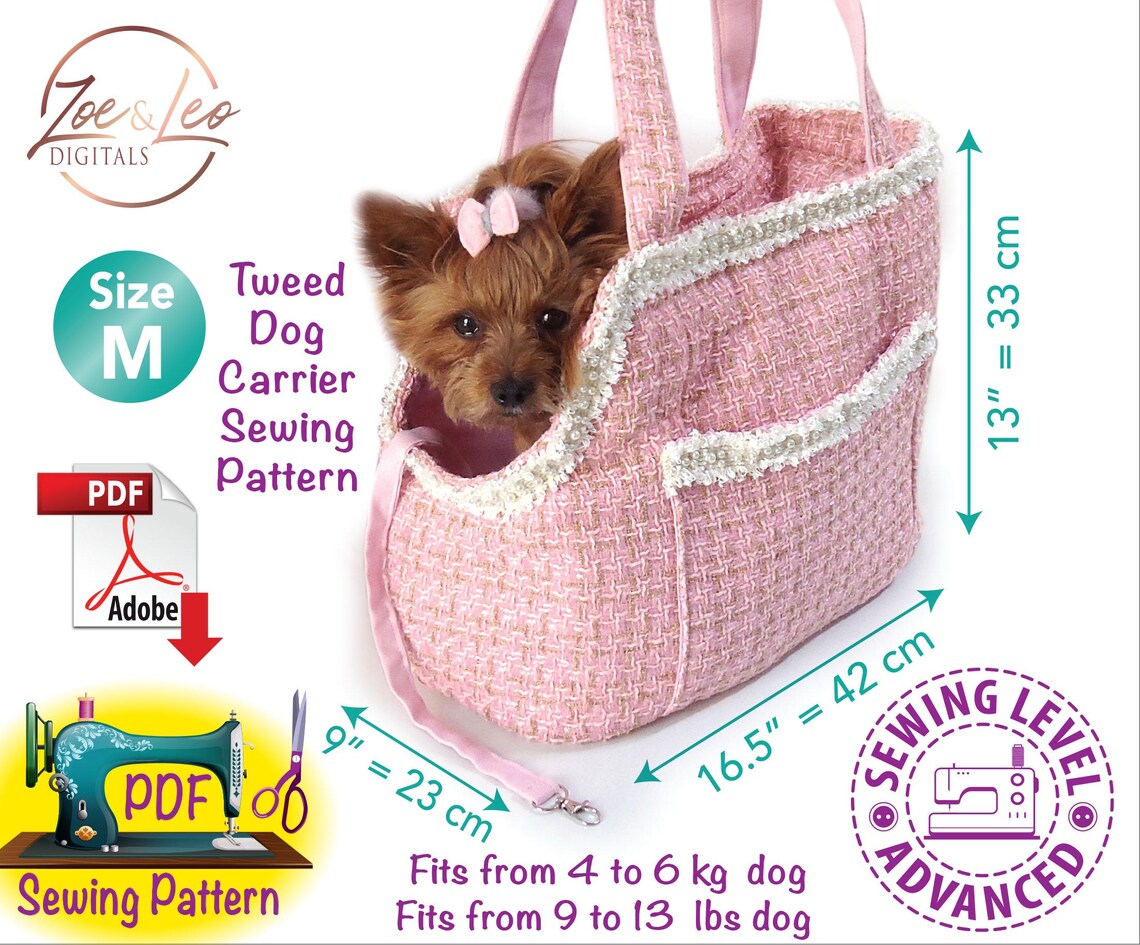 Pet Carrier Sewing Pattern: Tweed Shoulder Bag, Size M (PDF ...
