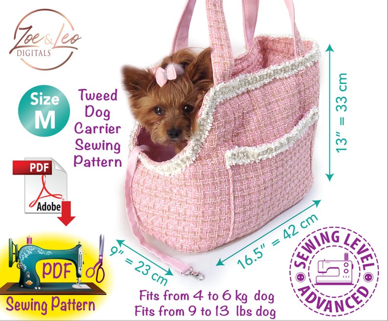 Pet Carrier Sewing Pattern: Tweed Shoulder Bag, Size M (PDF ...