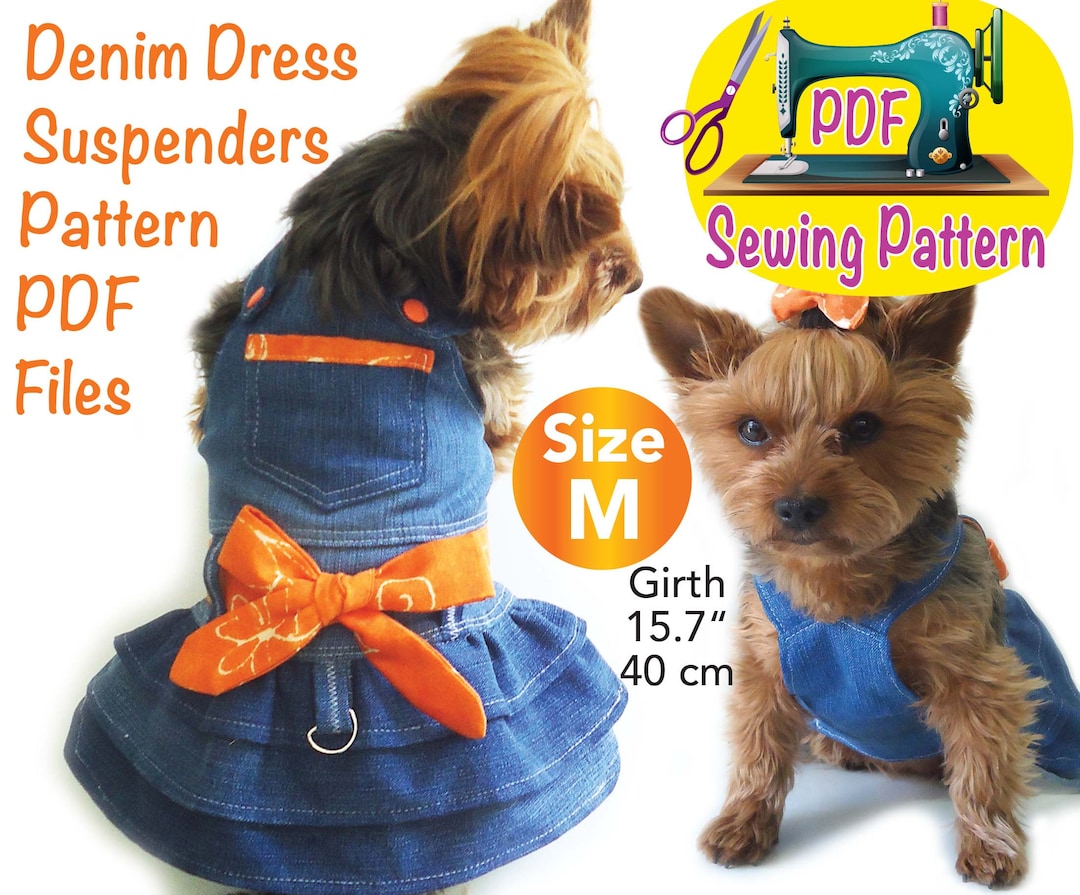 Denim Pet Dress Sewing Pattern With Suspenders - Size M (PDF Pattern ...