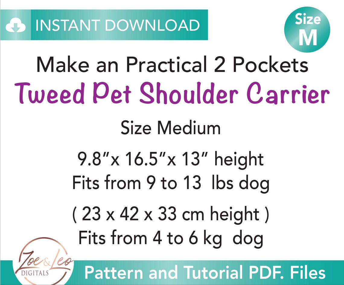 Pet Carrier Sewing Pattern: Tweed Shoulder Bag, Size M (PDF ...