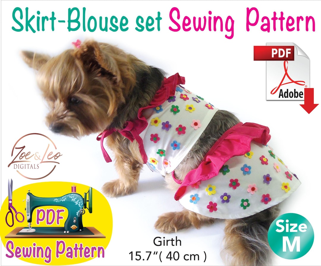 Pet Skirt Blouse Set Sewing Pattern, Cut Dog Dress, Cat Clothes Pattern ...