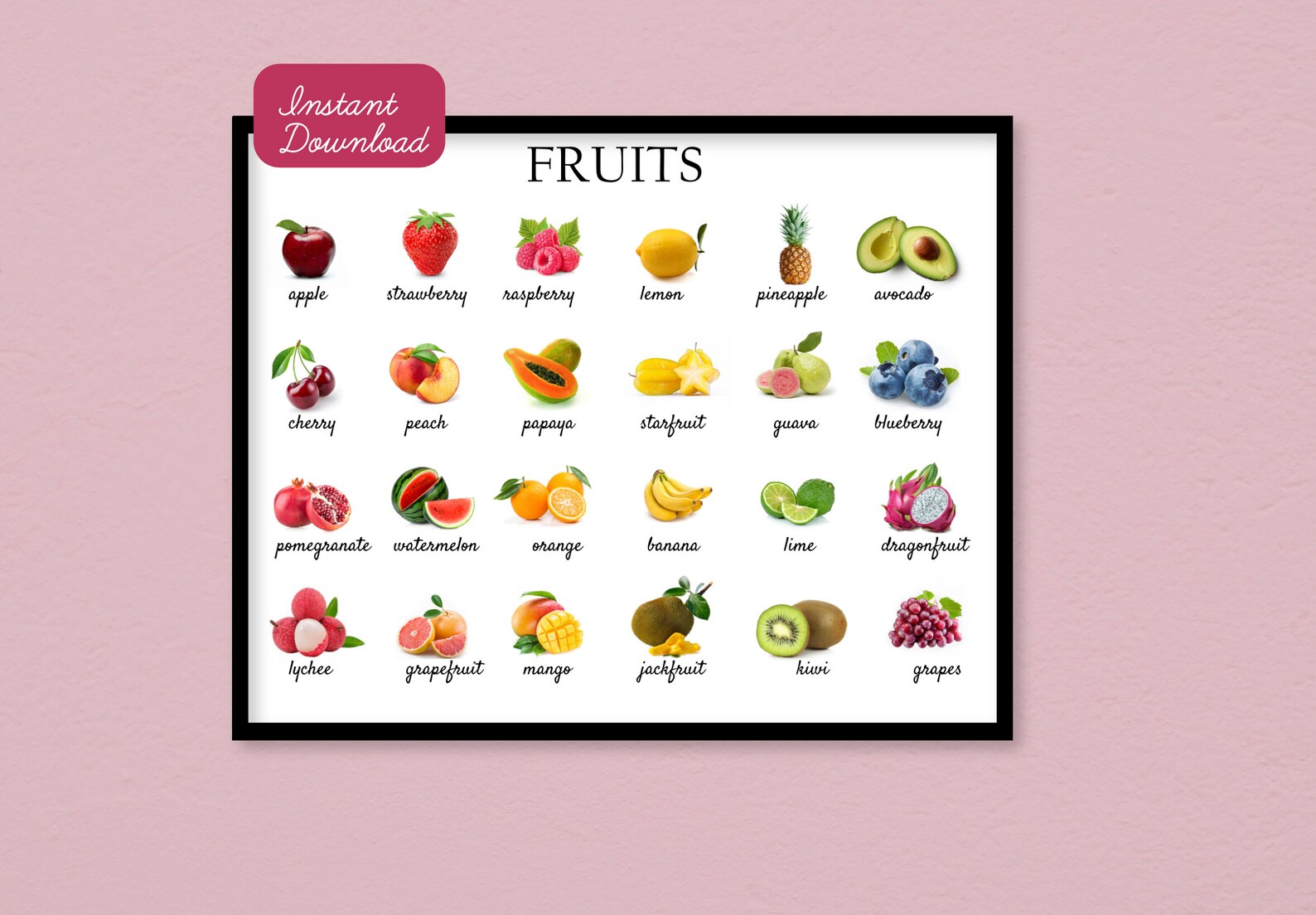 Instant Download Printable Fruits Educational Poster Cursive - Etsy