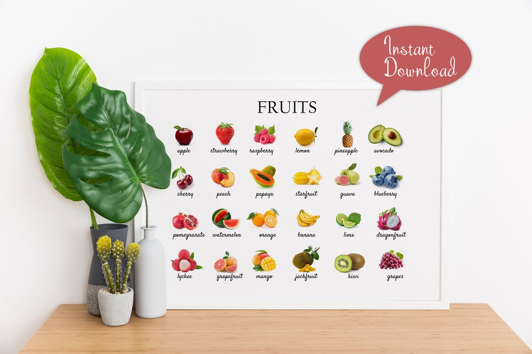 Instant Download | Printable Fruits Educational Poster Cursive ...