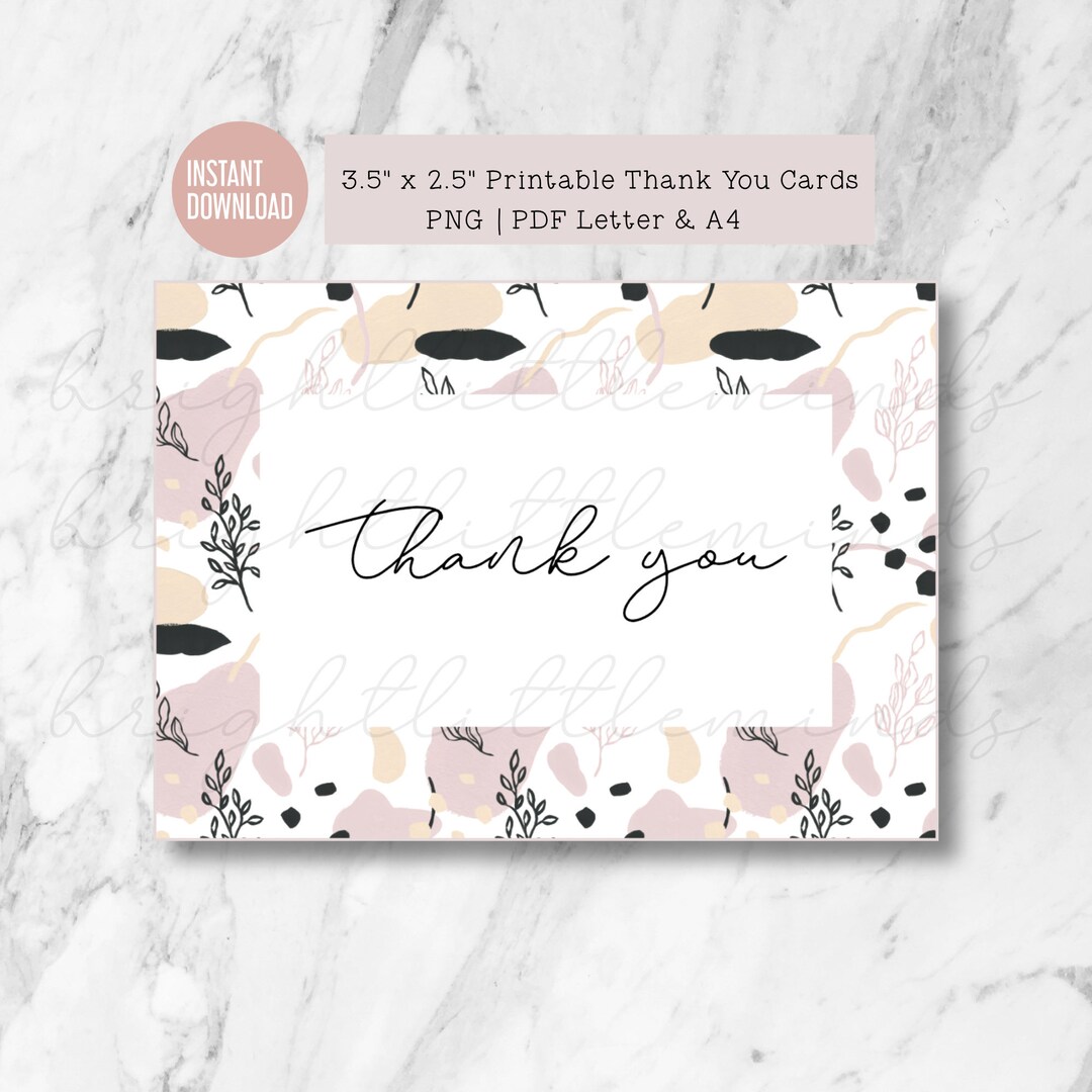 Thank You Card | Instant Download | Printable 3.5" X 2.5" | Modern ...