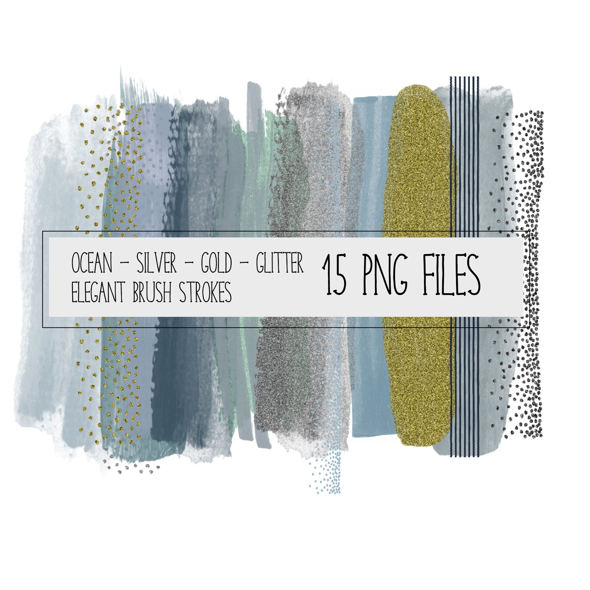 Brush Strokes | Instant Download | Elegant Ocean Blues Green, Silver ...