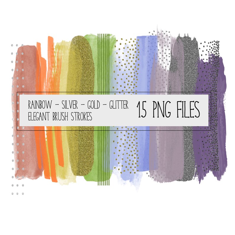 Brush Strokes | Instant Download | Rainbow Colors, Gold, Silver and ...