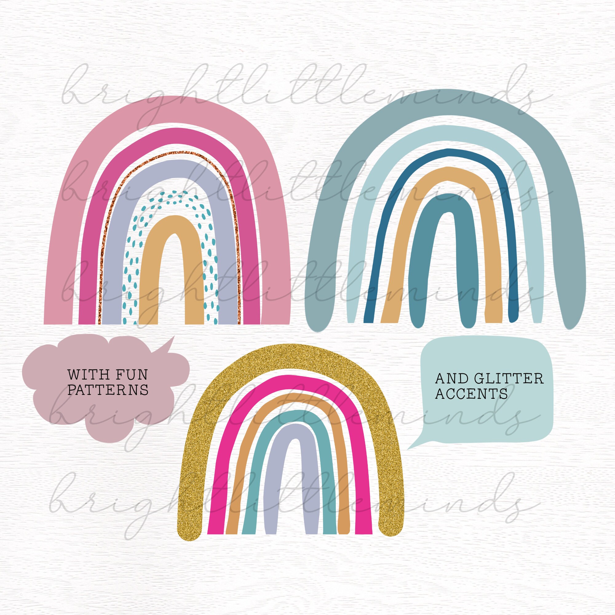 Instant Download | Rainbow Bundle | Boho Pastel Glitter | Digital ...