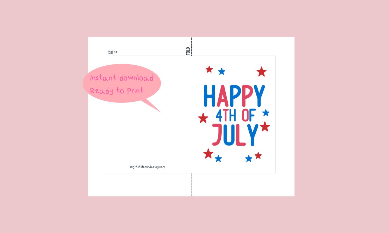 Printable Card | Printable Greeting Card | Happy 4th of July Card | PDF ...