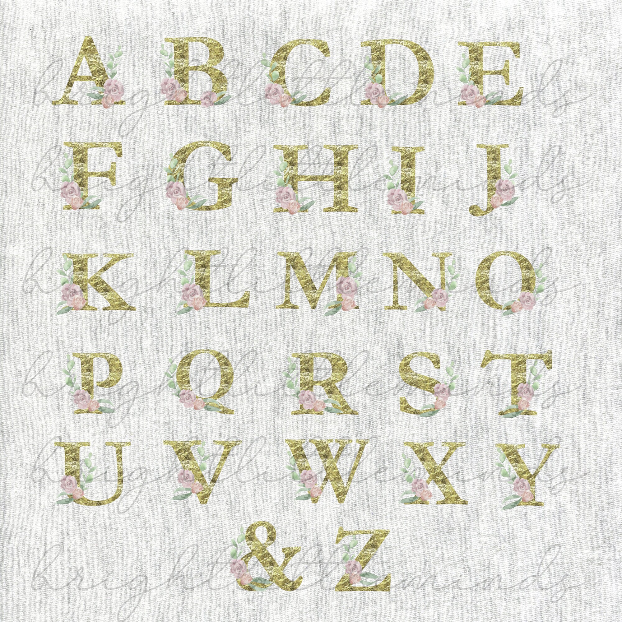 Digital Download | Monogram | Gold Foil and Watercolor Flowers ...