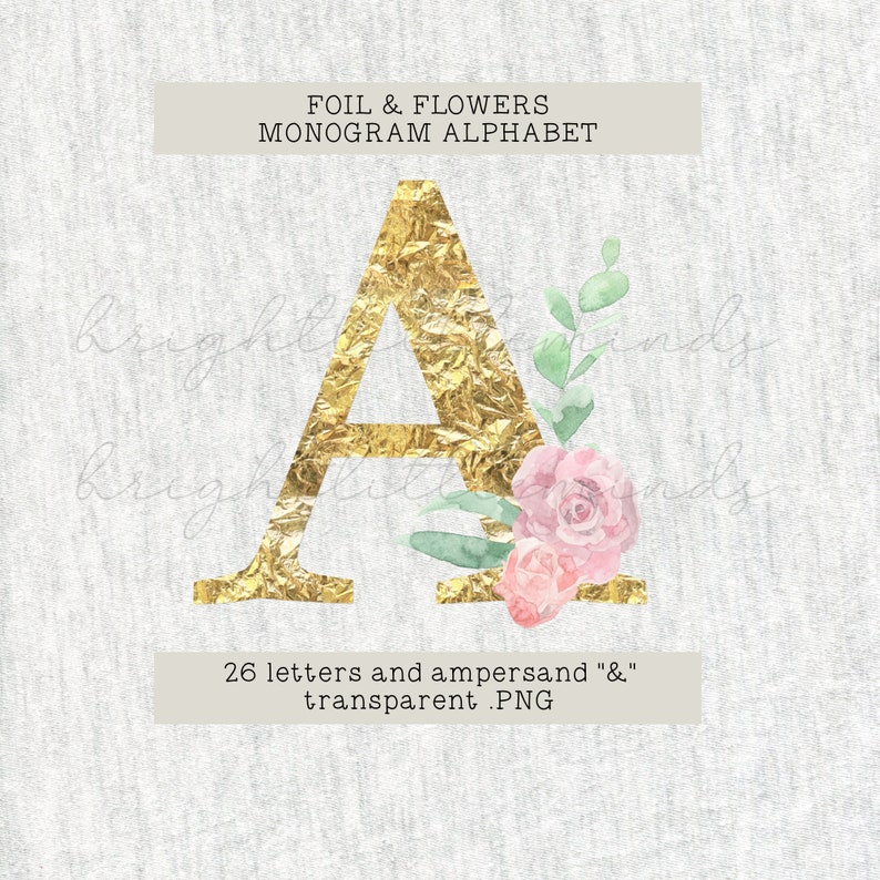 Digital Download | Monogram | Gold Foil and Watercolor Flowers ...