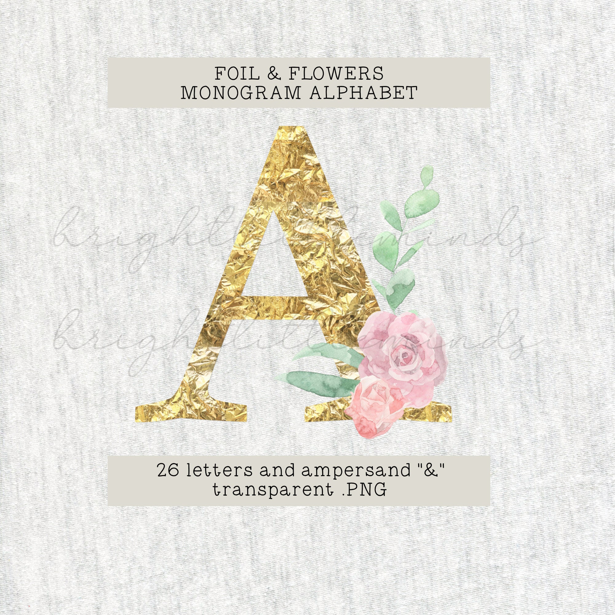 Digital Download | Monogram | Gold Foil and Watercolor Flowers ...