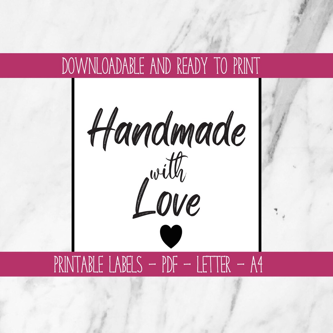 Instant Download Printable Labels Hand Made With Love B&W Etsy Seller ...