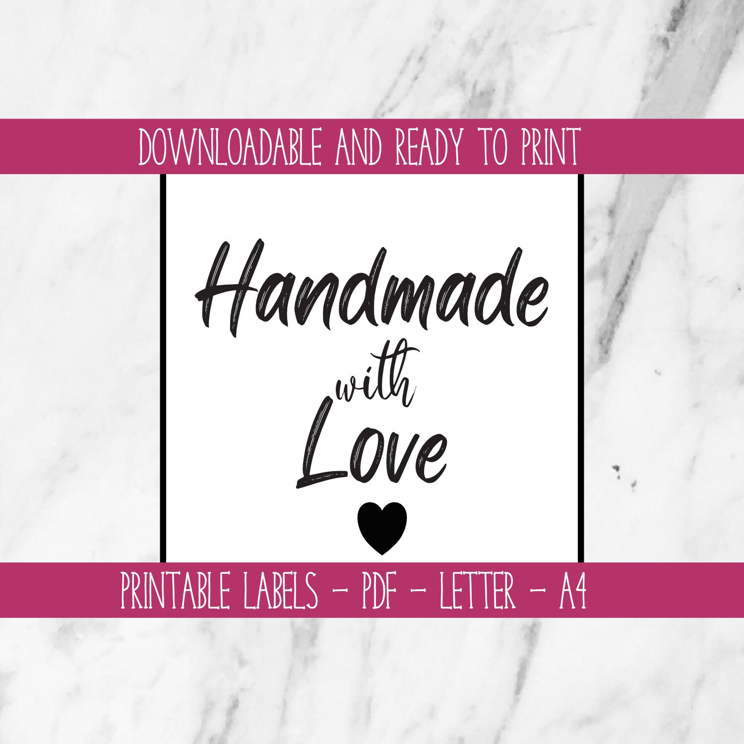 Instant Download Printable Labels Hand Made With Love B&W Etsy Seller ...