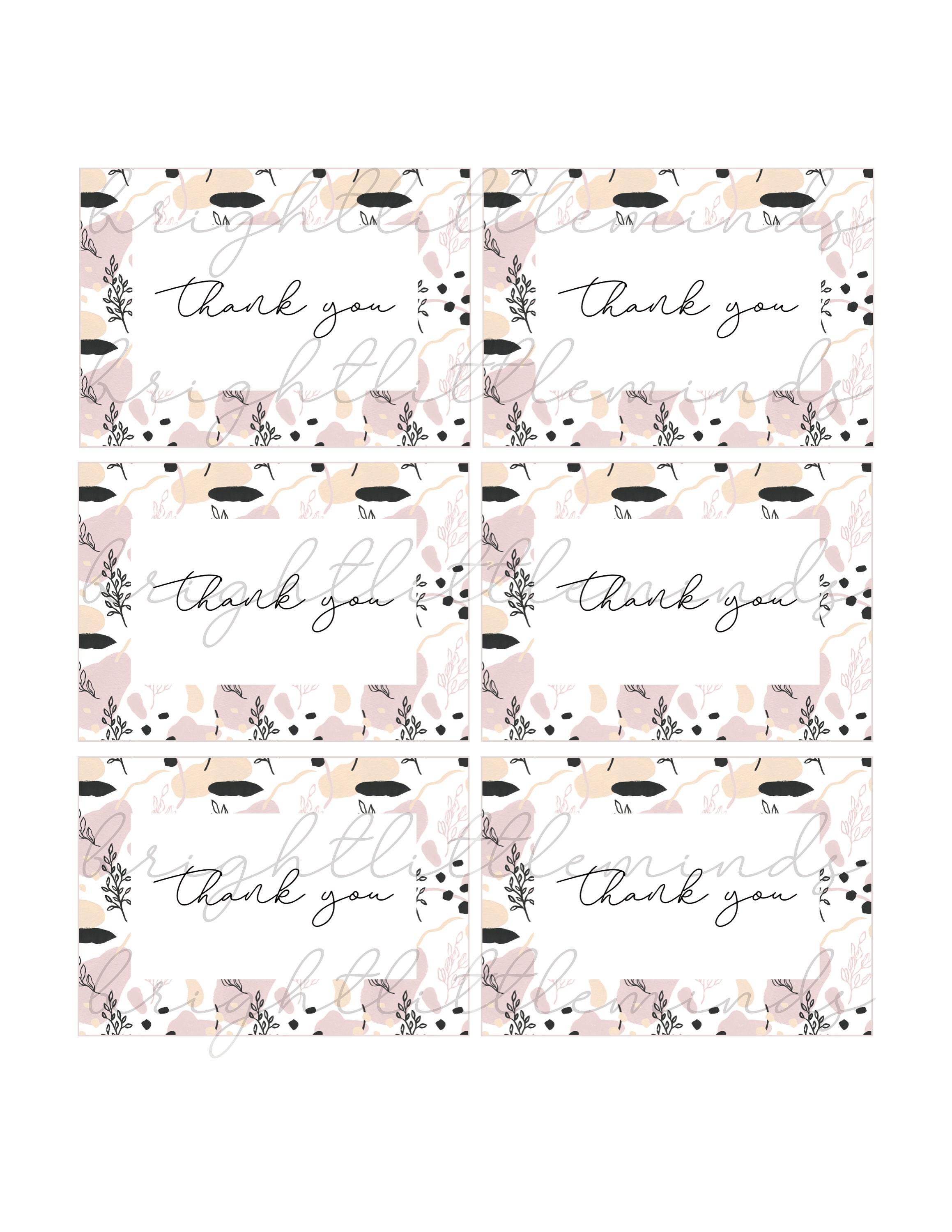 Thank You Card Instant Download Printable 3.5 X 2.5 Modern Design ...