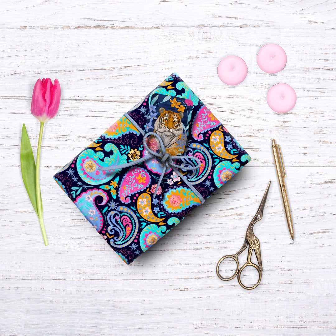 Indian Themed Wrapping Paper, Paisley Wrap Sheet, Illustrated Gift Wrap ...