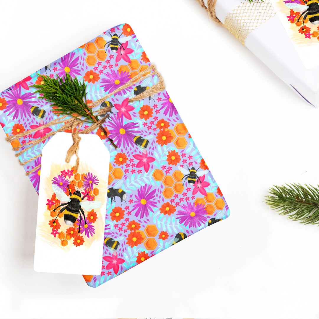 Bee Wrapping Paper, Bee Gift Wrap, Gifts for Bee Lover, Bee Themed ...