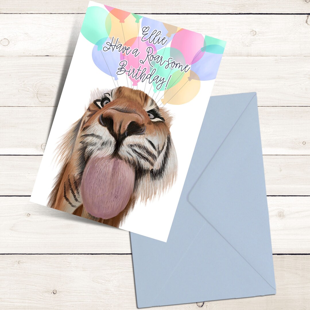 Tiger Birthday Card, Personalised Birthday Card, Custom Birthday, Tiger ...