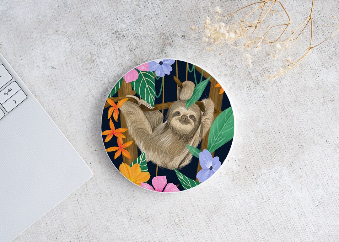 Sloth Coaster, Ceramic Sloth Coaster, Round Sloth Tile - Etsy