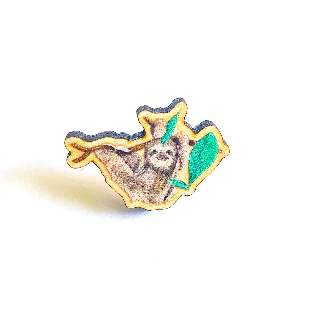 Sloth Wooden Pin // Animal Pin Badge, Gifts for Sloth Lovers, Eco ...