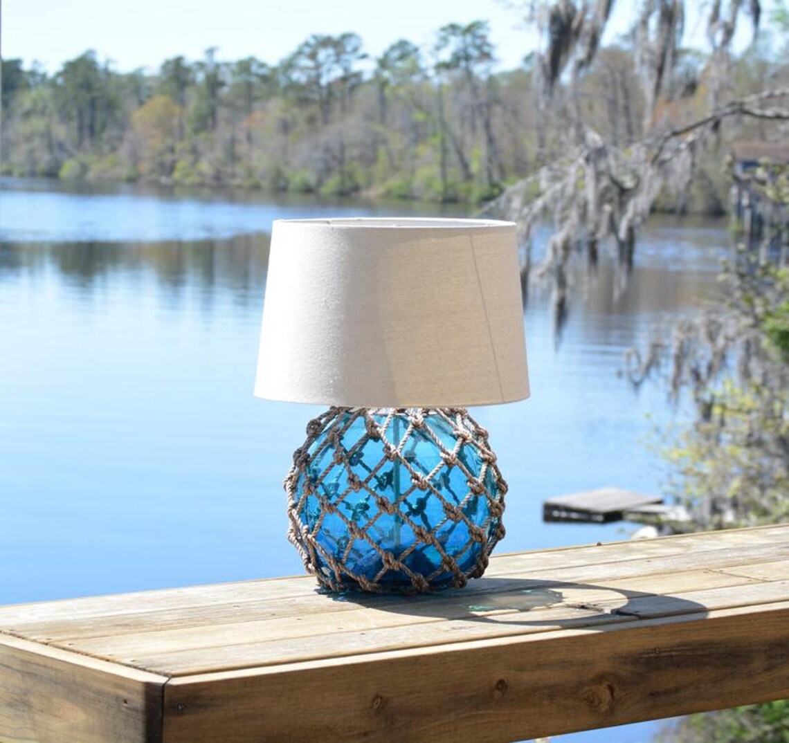 Large Aqua Fishing Float Lamp With Tan Lamp Shade - Etsy