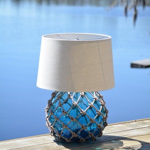 Large Aqua Fishing Float Lamp With Tan Lamp Shade - Etsy