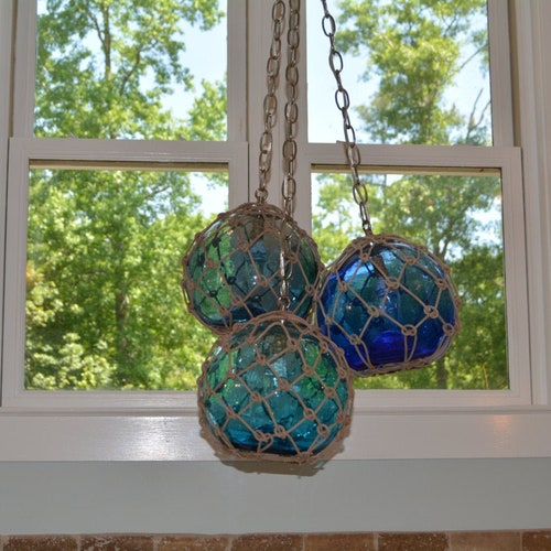 Glass Fishing Float Cluster Pendant Light With 3 Floats and - Etsy