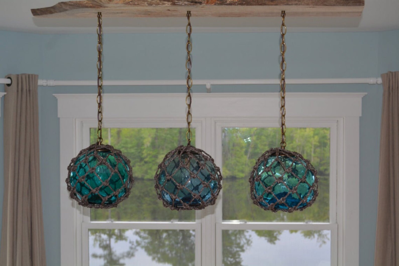 Glass Fishing Float Light Fixture With 3 Floats | Etsy