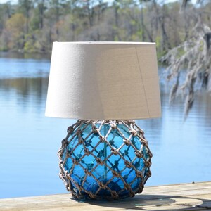 Large Aqua Fishing Float Lamp With Tan Lamp Shade - Etsy